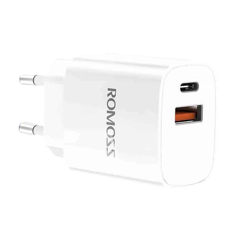Romoss AC20T USB + USB-C wall charger 20W (white) - Adaptoras